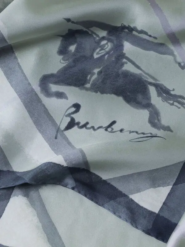 Burberry Pure Mulberry Silk Scarf With Check Pattern And Ekd Logo