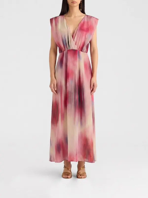 Momoni Abstract Pattern Sleeveless V-neck Maxi Dress - Fuchsia