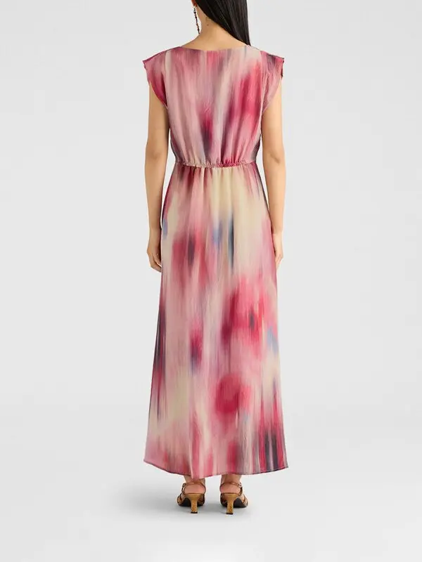 Momoni Abstract Pattern Sleeveless V-neck Maxi Dress - Fuchsia