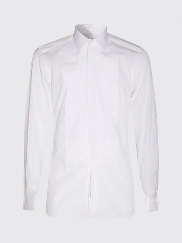 TOM FORD Slim Fit Cotton Poplin Evening Shirt With Pleated Plastron