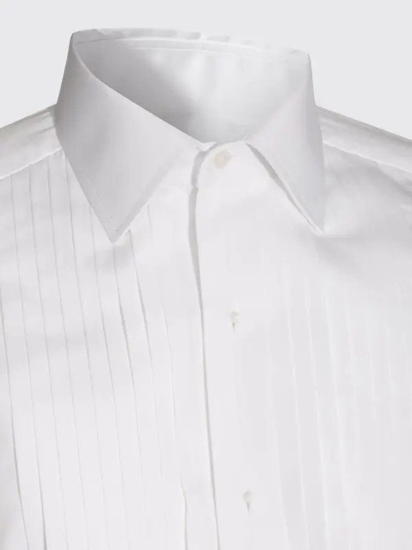 TOM FORD Slim Fit Cotton Poplin Evening Shirt With Pleated Plastron
