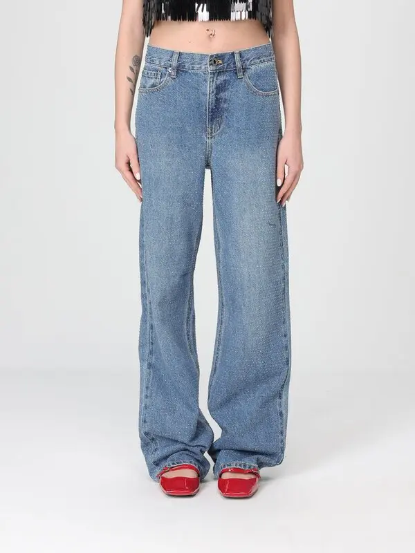 SELF-PORTRAIT Embellished Wide-leg Jeans