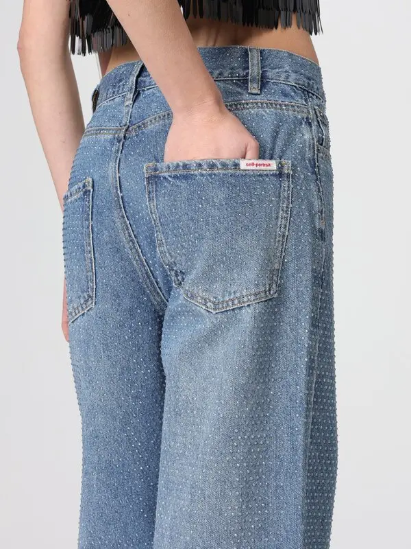 SELF-PORTRAIT Embellished Wide-leg Jeans