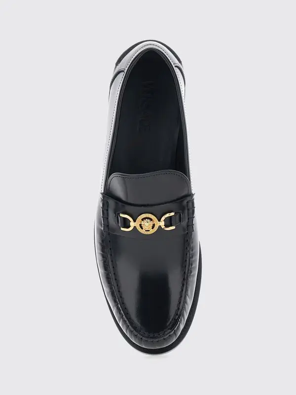 Versace Medusa '95 Brushed Leather Penny Loafers With Metallic Logo