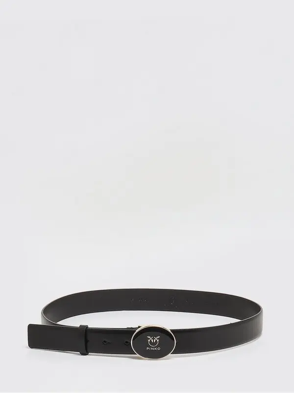 Pinko Leather Belt With Logo Buckle - Black