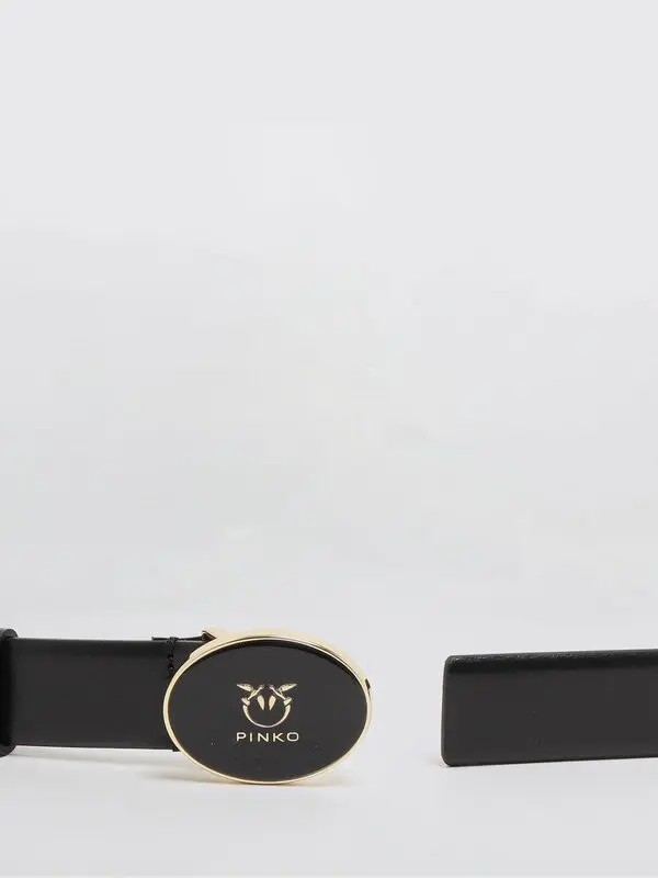 Pinko Leather Belt With Logo Buckle - Black