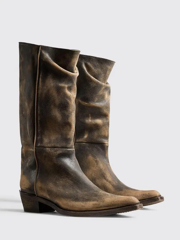 Khaite Clive Aged Leather Boots - Black