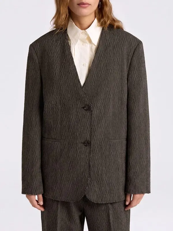 Momoni Asymmetrical Cotton And Linen Blend Blazer