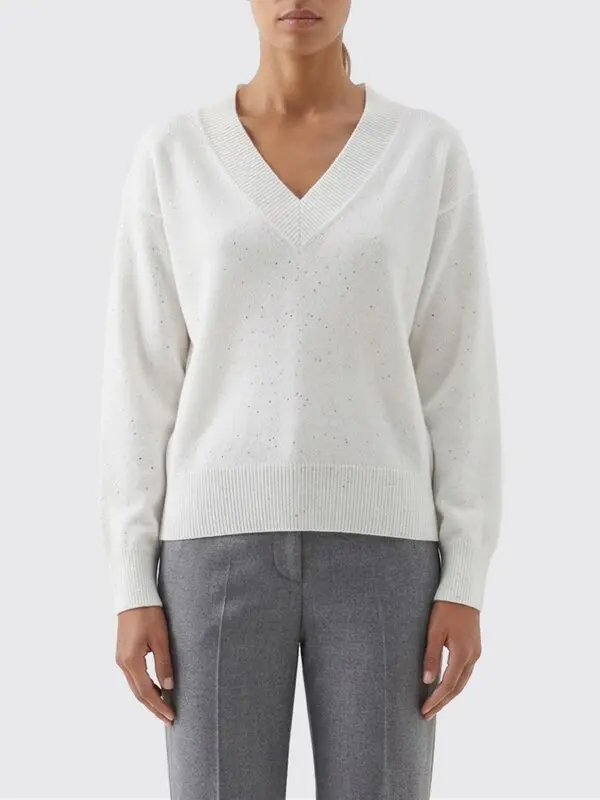 Brunello Cucinelli Linen And Cotton V-neck Knit With Sequins