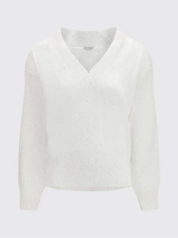 Brunello Cucinelli Linen And Cotton V-neck Knit With Sequins