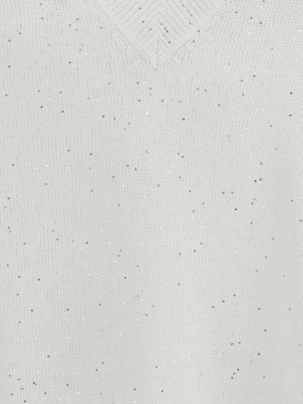 Brunello Cucinelli Linen And Cotton V-neck Knit With Sequins