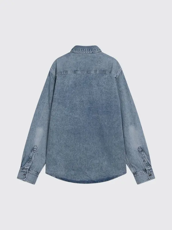 AMI Paris Button-down Collar Cotton Denim Shirt With Embroidered Logo