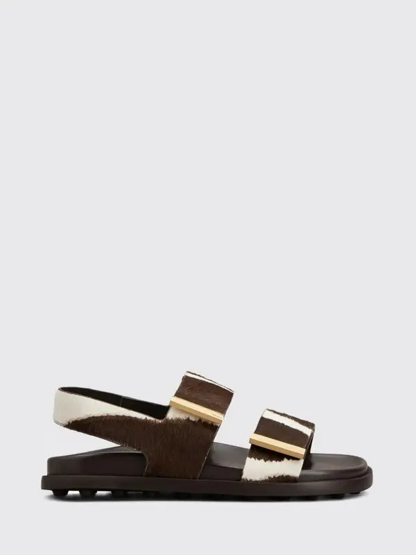TOD'S Cow Print Pony Hair Slingback Sandals - Brown