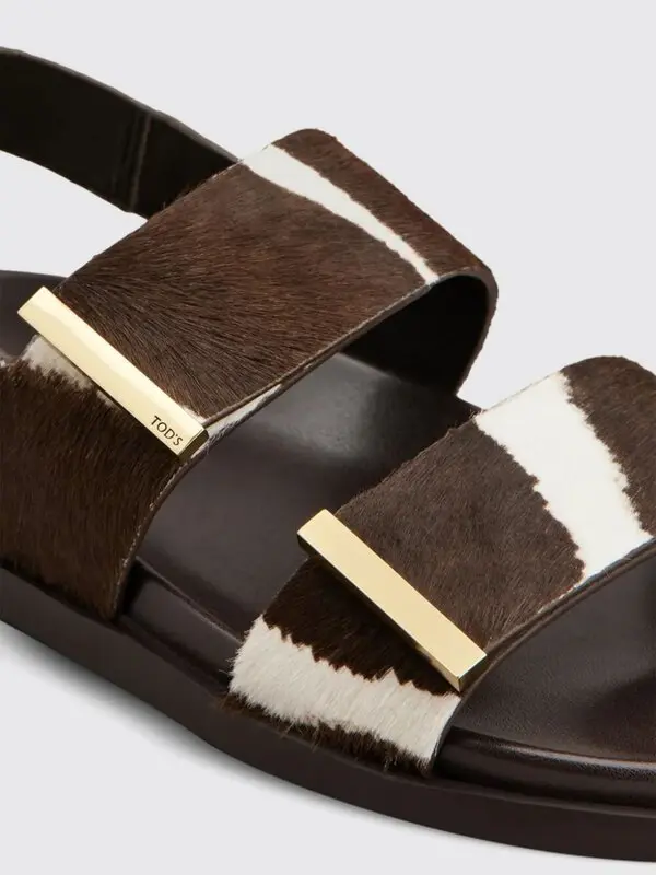 TOD'S Cow Print Pony Hair Slingback Sandals - Brown