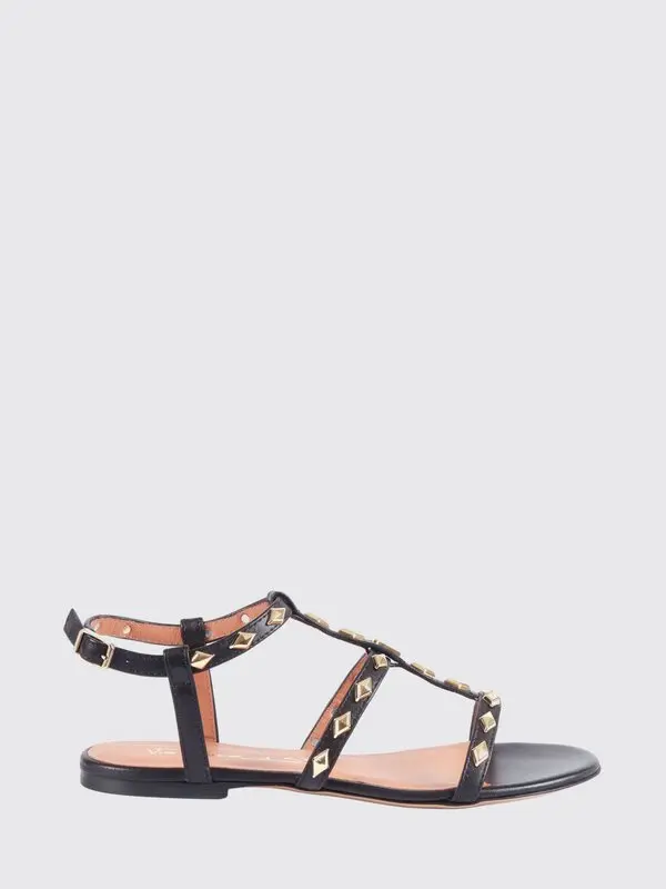 VIA ROMA 15 Laminated Leather Sandals With Studs - Black