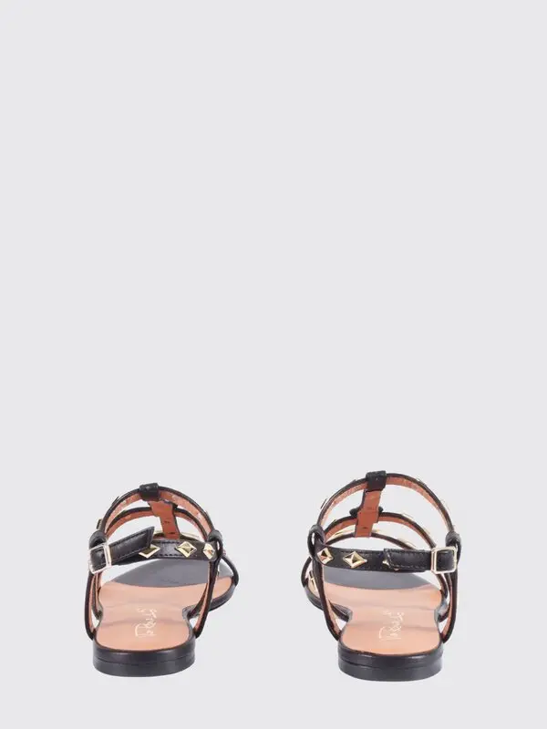 VIA ROMA 15 Laminated Leather Sandals With Studs - Black