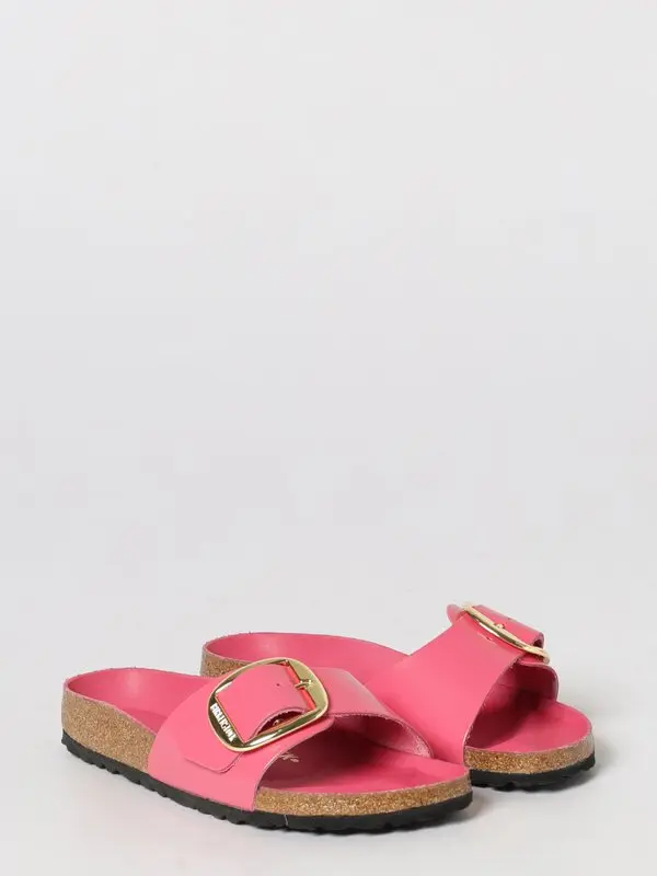 BIRKENSTOCK Madrid Big Buckle Brushed Leather Slides - Fuchsia