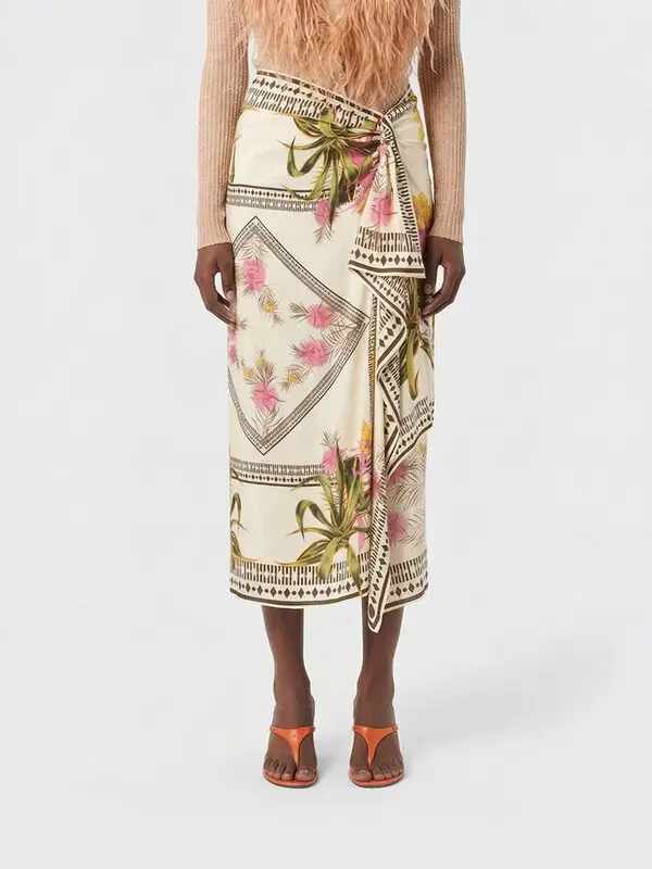 Blumarine Asymmetric Printed Viscose Pareo Skirt - Pink