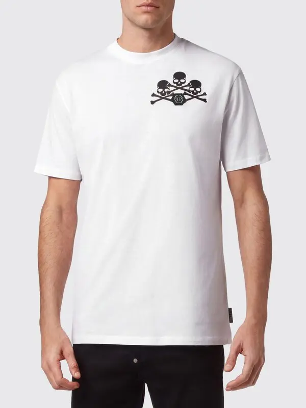 Philipp Plein Cotton T-shirt With Skull Print And Monogram Motif - White