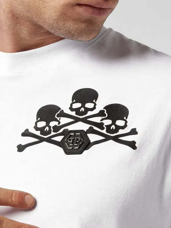 Philipp Plein Cotton T-shirt With Skull Print And Monogram Motif - White