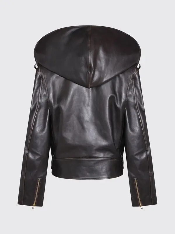 Alaïa Hooded Leather Jacket - Ebony