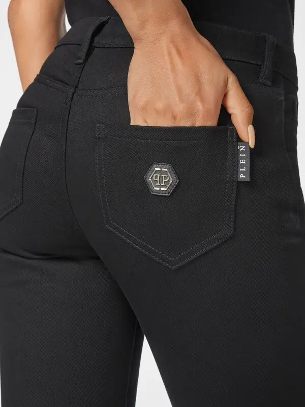 Philipp Plein Straight Leg Stretch Denim Jeans With Hexagon Logo