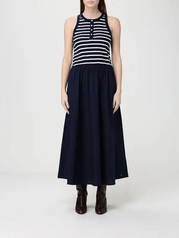 Tommy Hilfiger Striped Organic Cotton A-line Midi Dress