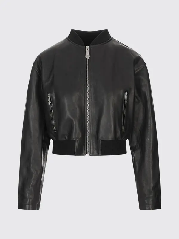 Philipp Plein Leather Bomber Jacket With Embellished Logo