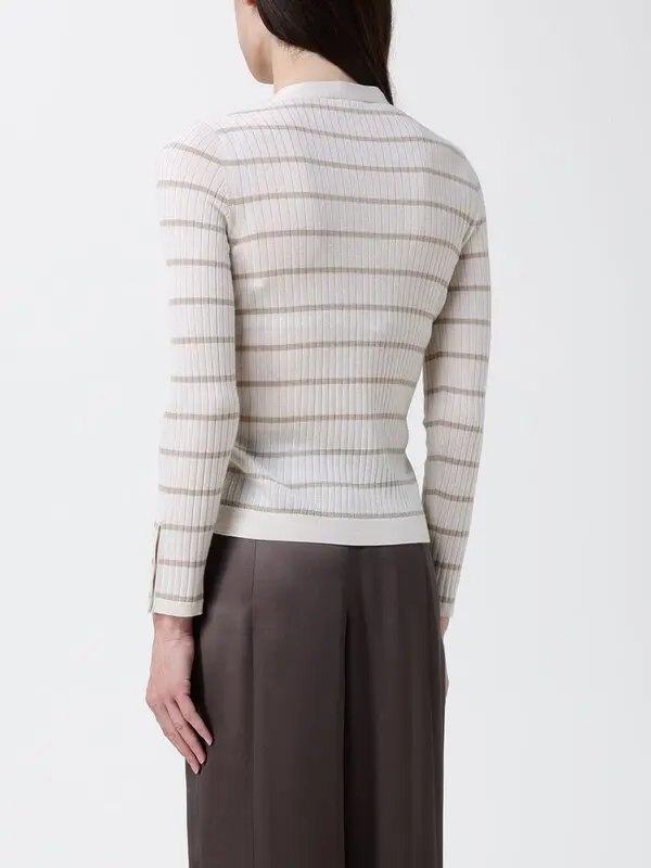 Max Mara Striped Cashmere Silk Blend V-neck Cardigan - Ivory