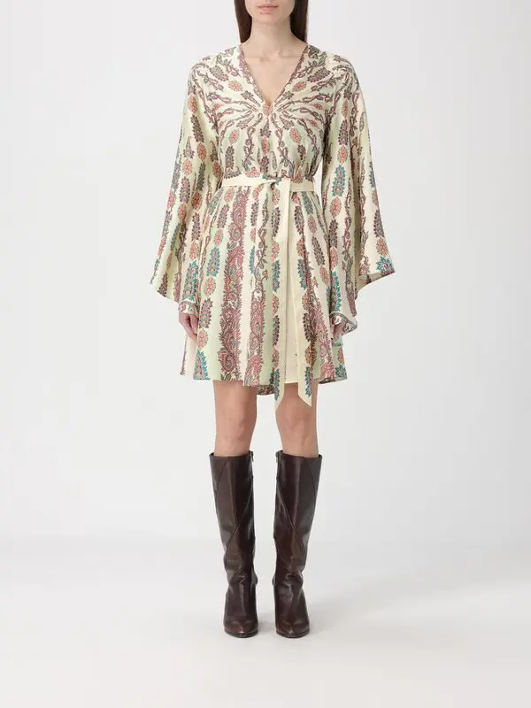 Etro Paisley & Abstract Print Twill Mini Dress With Sash Belt