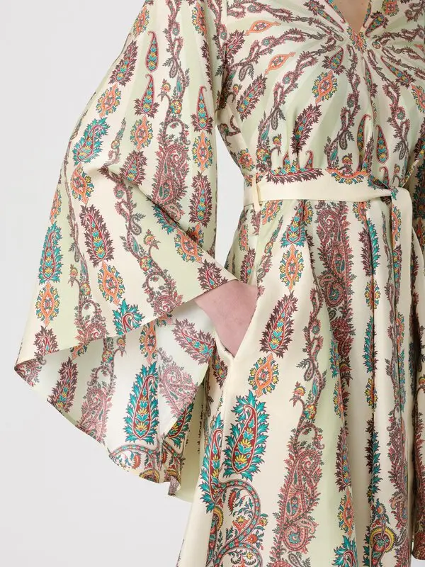 Etro Paisley & Abstract Print Twill Mini Dress With Sash Belt