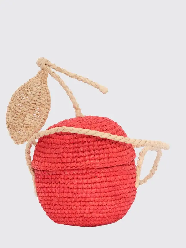 Bonpoint Raffia Shoulder Bag With Fruit Embroidery