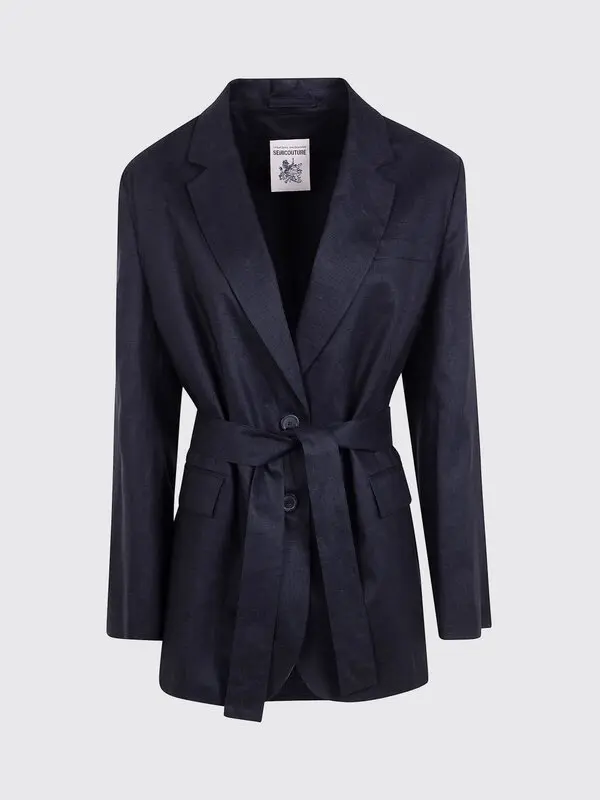 SEMICOUTURE Belted Blazer With Classic Collar - Black