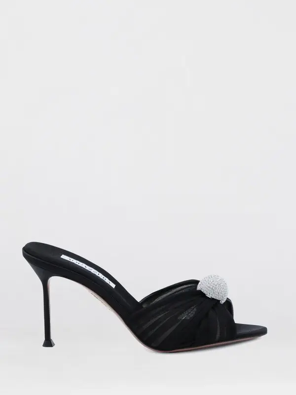 AQUAZZURA Mystery Mules With Jewel Embellishment - Black