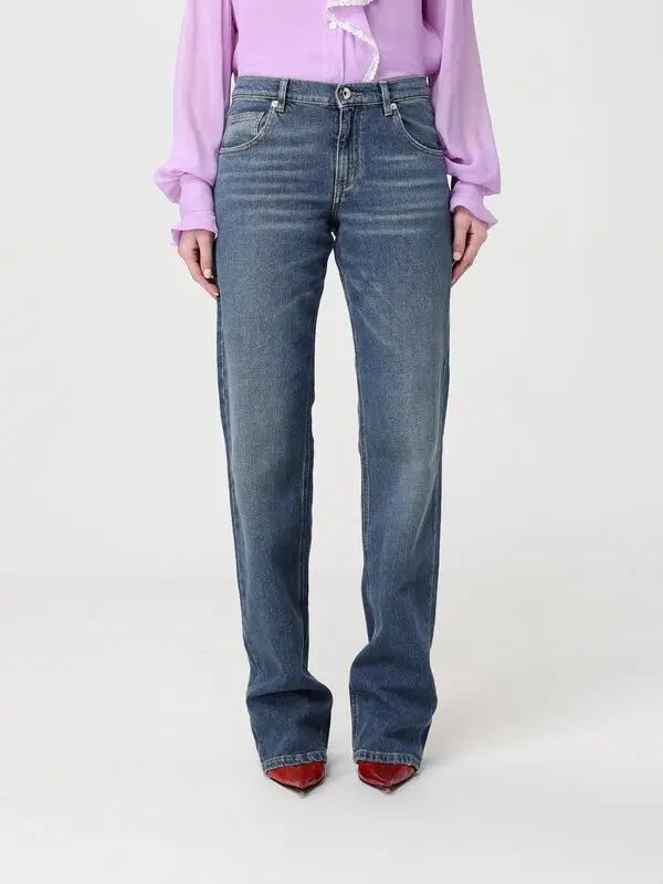 Blumarine Slim Fit Denim Jeans With Distressed Logo - Ice
