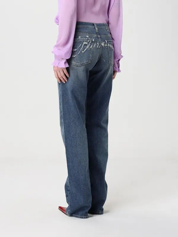 Blumarine Slim Fit Distressed Logo Jeans