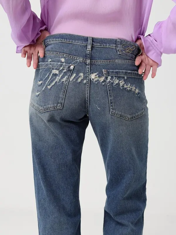 Blumarine Slim Fit Distressed Logo Jeans