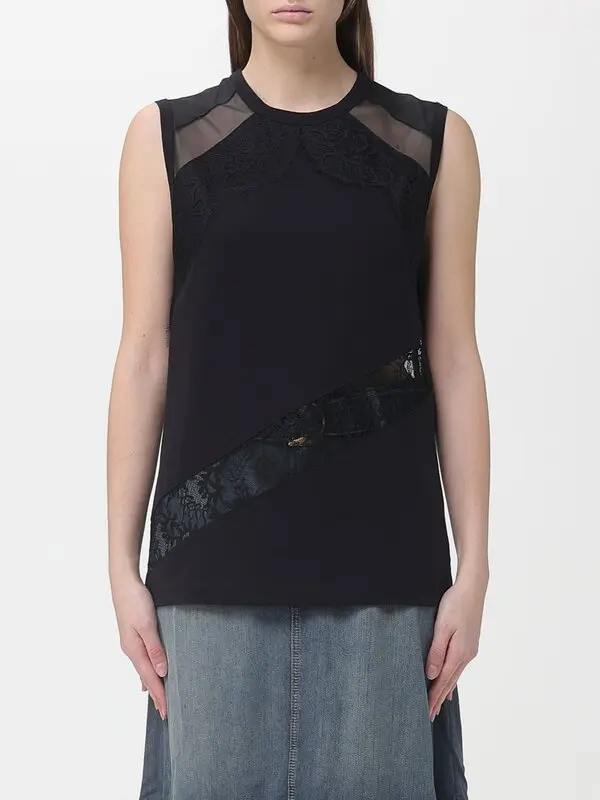 Pinko Cotton Top With Lace Inserts - Black