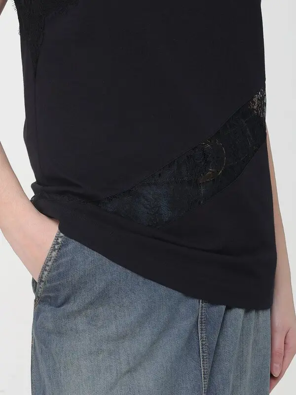 Pinko Cotton Top With Lace Inserts - Black