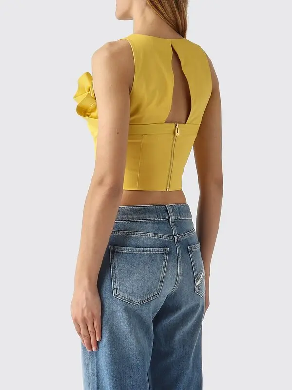 Elisabetta Franchi Cotton Crop Top With Ruffles - Yellow