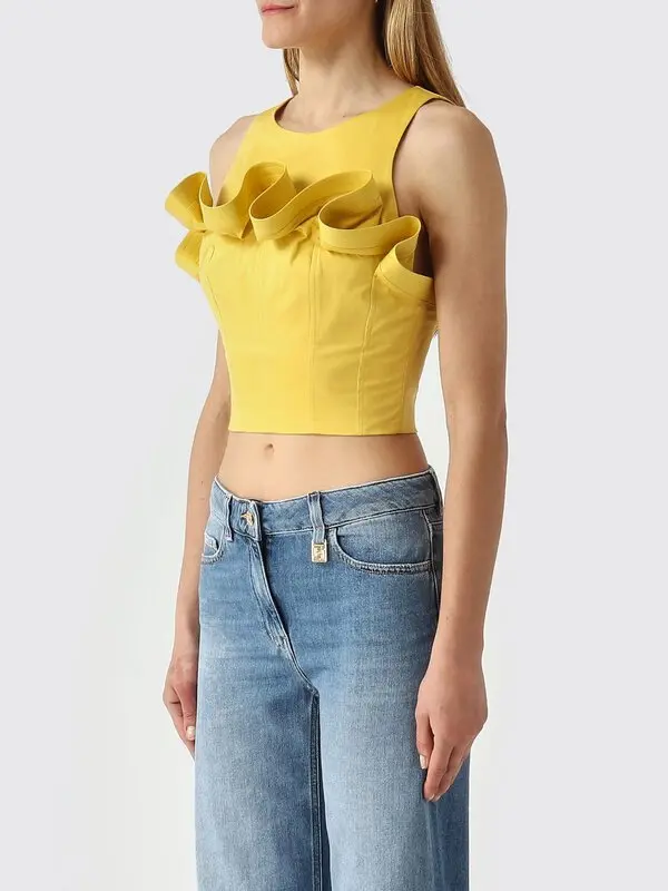 Elisabetta Franchi Cotton Crop Top With Ruffles - Yellow