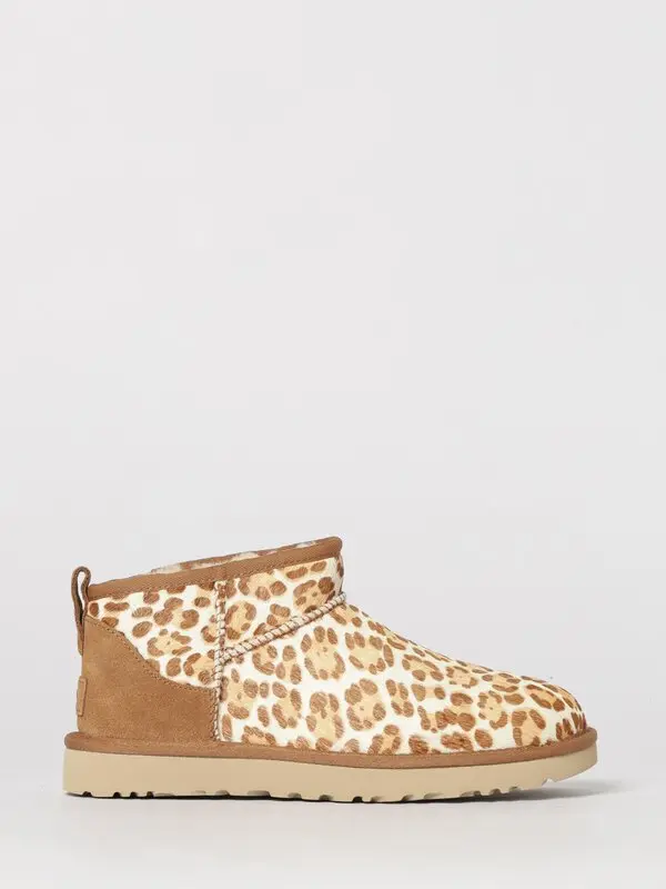 UGG Classic Ultra Mini Leopard Print Calf Hair And Suede Ankle Boots - Brown