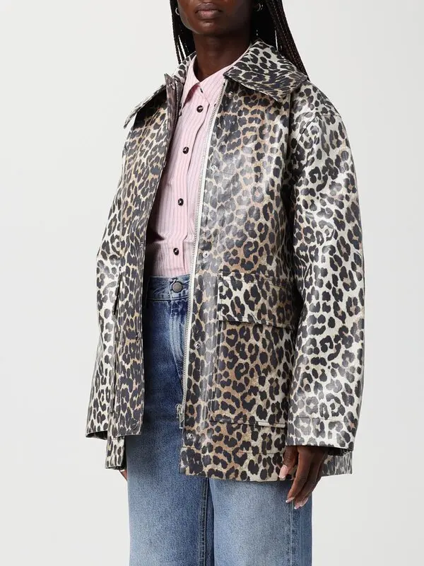 GANNI Animal Print Waxed Jacket