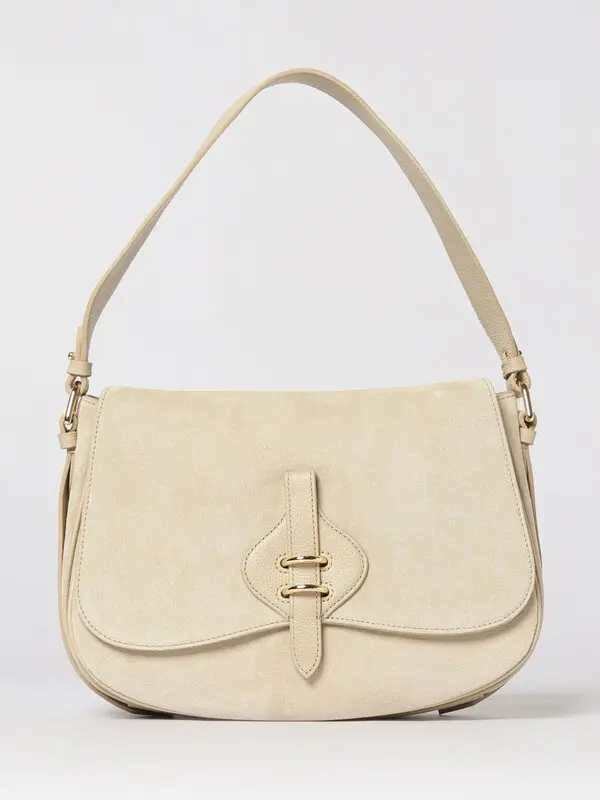 COCCINELLE Suede Shoulder Bag With Buckle Detail - Beige