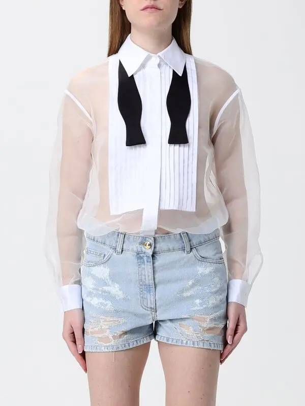 Elisabetta Franchi Organza And Distressed Denim Jumpsuit - White