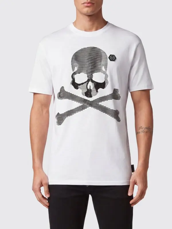 Philipp Plein Short-sleeved Cotton T-shirt With Skull Print