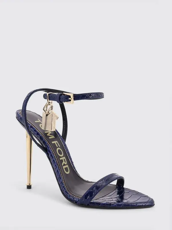 TOM FORD Padlock Crocodile Print Leather Sandals - Blue