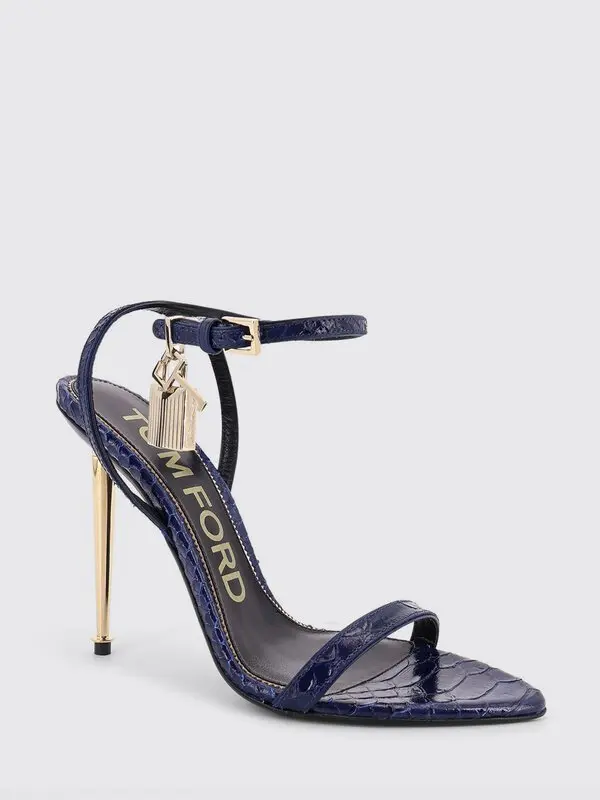 TOM FORD Padlock Crocodile Print Leather Sandals - Blue
