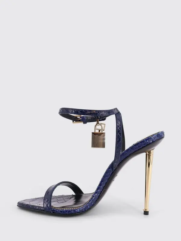 TOM FORD Padlock Crocodile Print Leather Sandals - Blue
