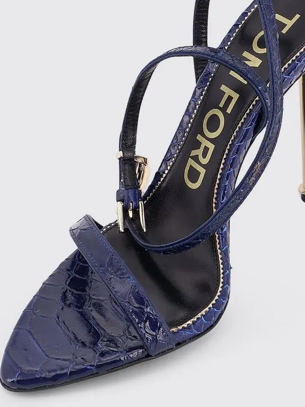 TOM FORD Padlock Crocodile Print Leather Sandals - Blue